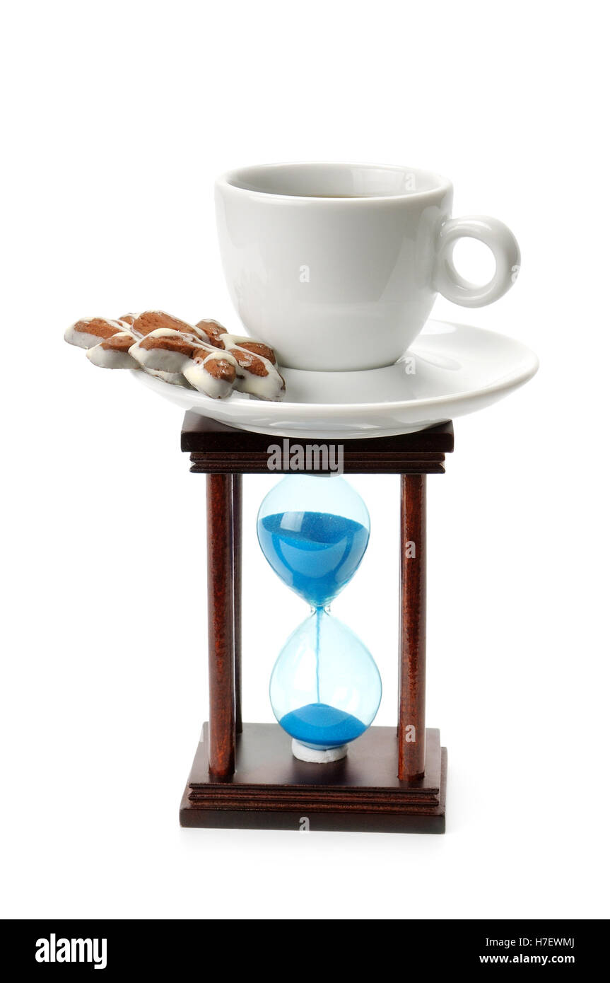 hourglass and a cup of coffee isolated on white background Stock Photo ...