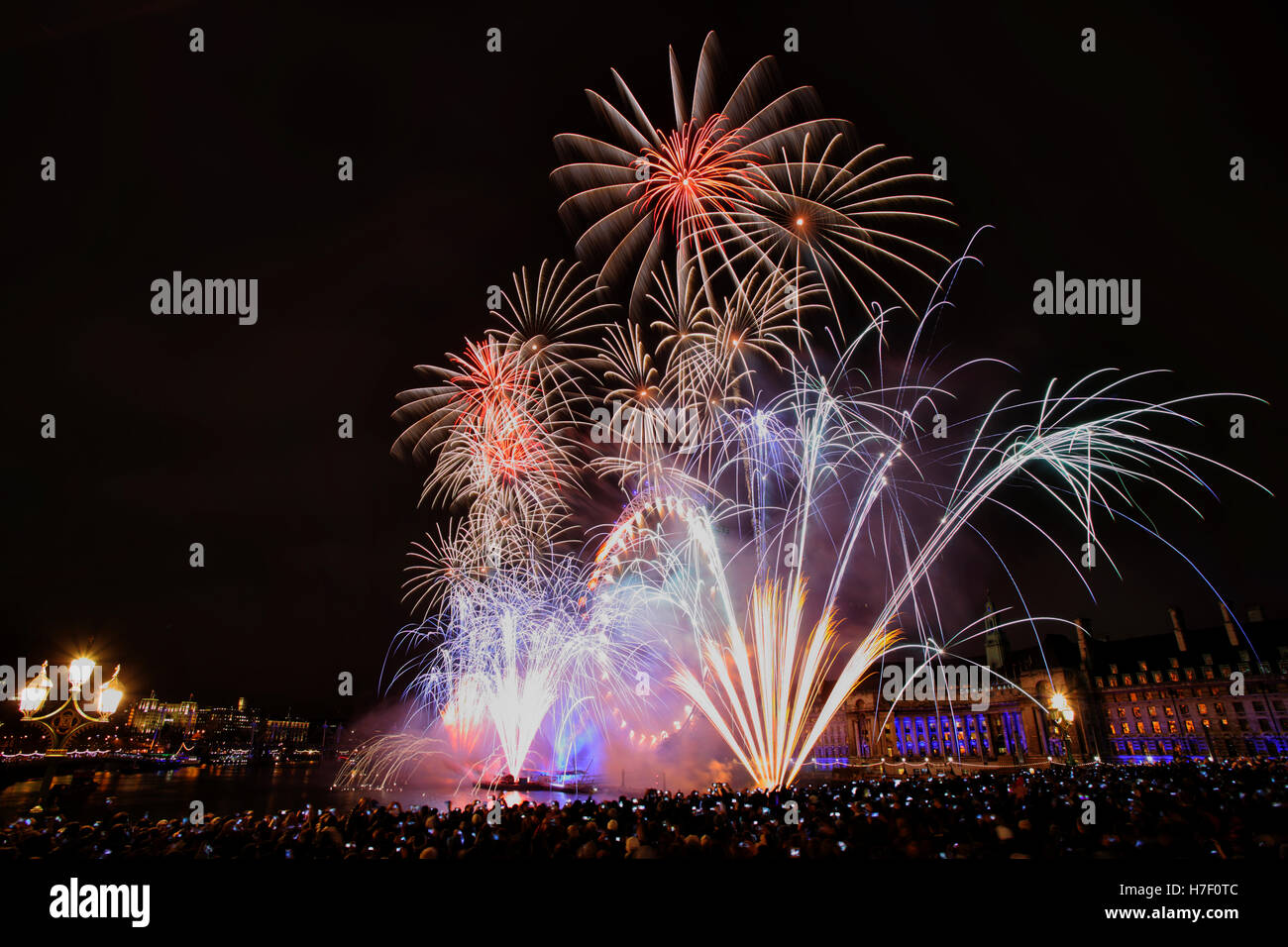New Year Fireworks display at the London Eye on the South Bank of the ...