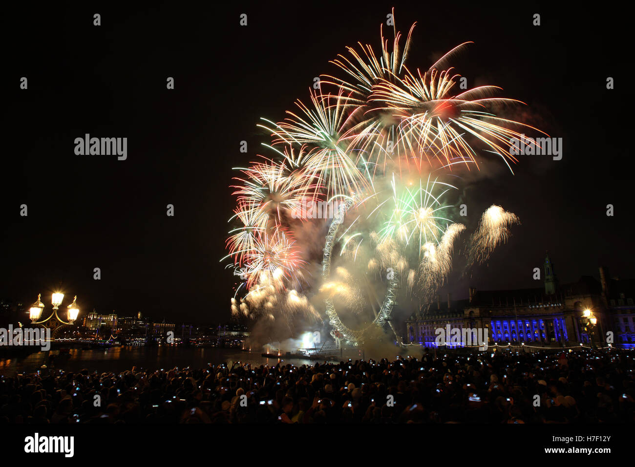 New Year Fireworks display at the London Eye on the South Bank of the ...
