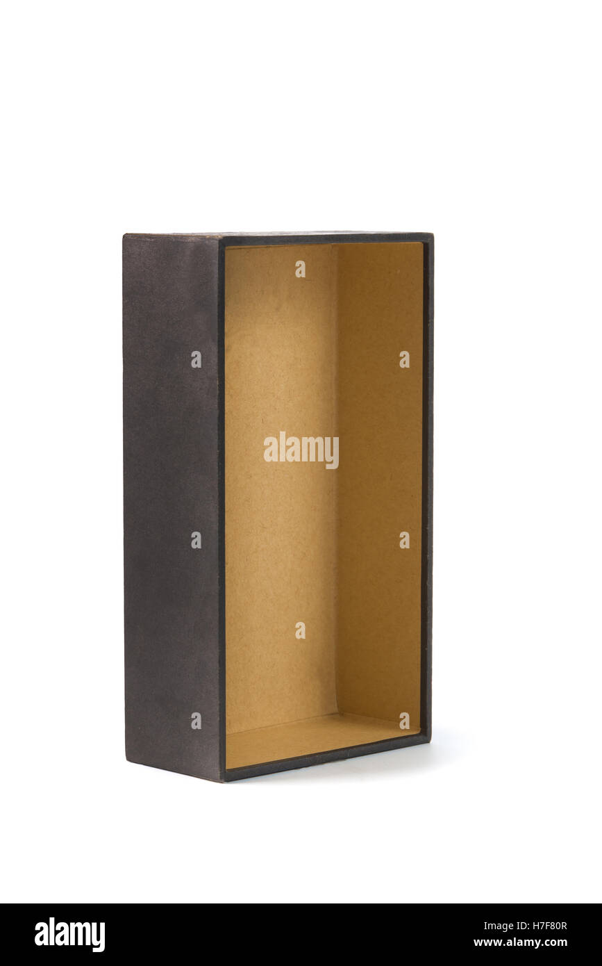 Open cardboard tray or dark brown paper package tray isolated with soft ...