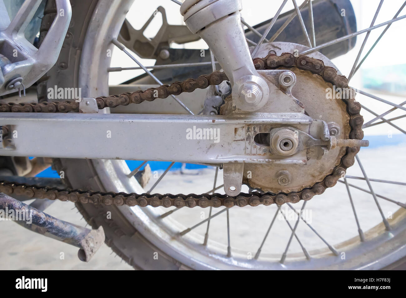 Rear wheel of motorcycle with chain-ring, cogwheel Stock Photo - Alamy