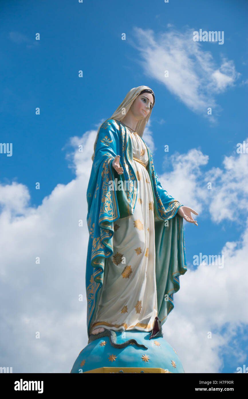 Virgin mary statue in front of Cathedral of the Immaculate Conception, Chanthaburi, Thailand ...