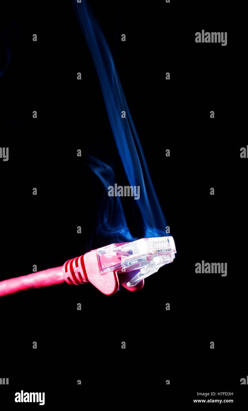 Network connection for a computer that is smoking Stock Photo - Alamy