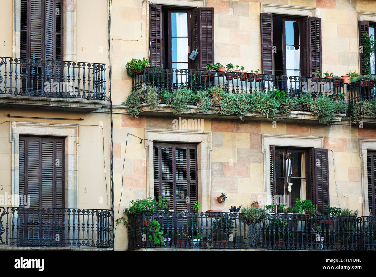 beautiful balconies of an old building Stock Photo - Alamy