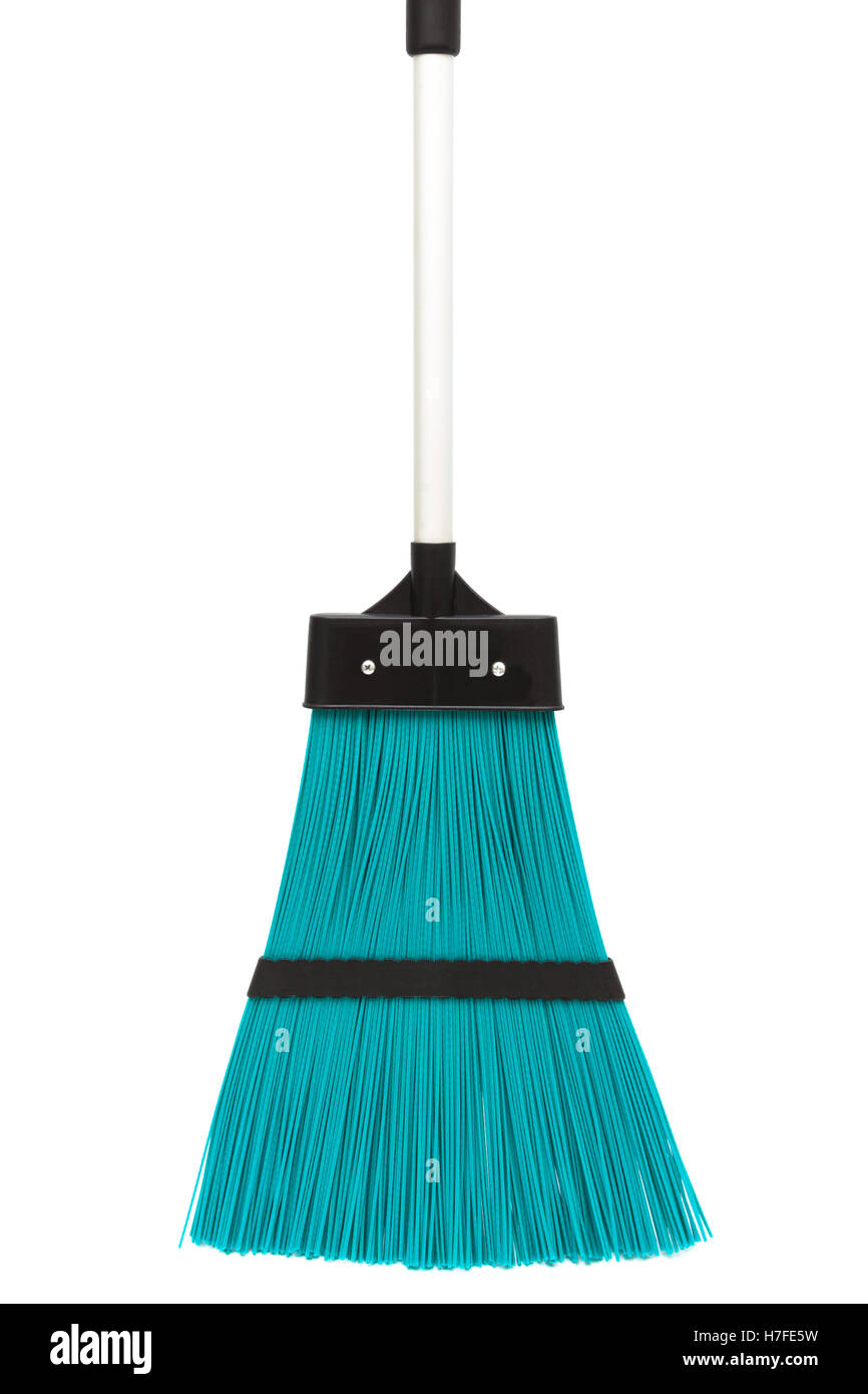 blue and modern broom on white background Stock Photo - Alamy