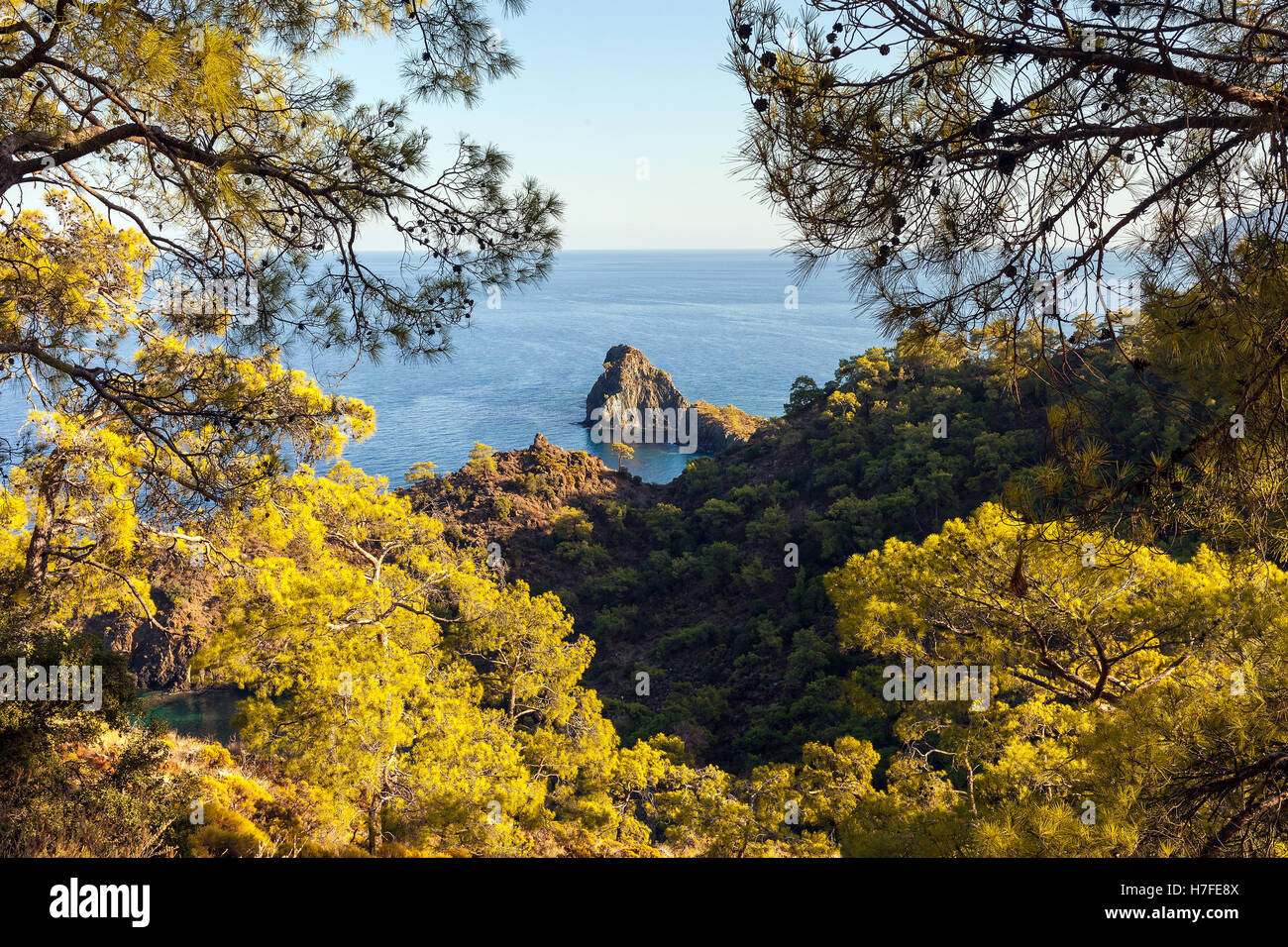 Turkish landscape, beach with green forest Stock Photo - Alamy