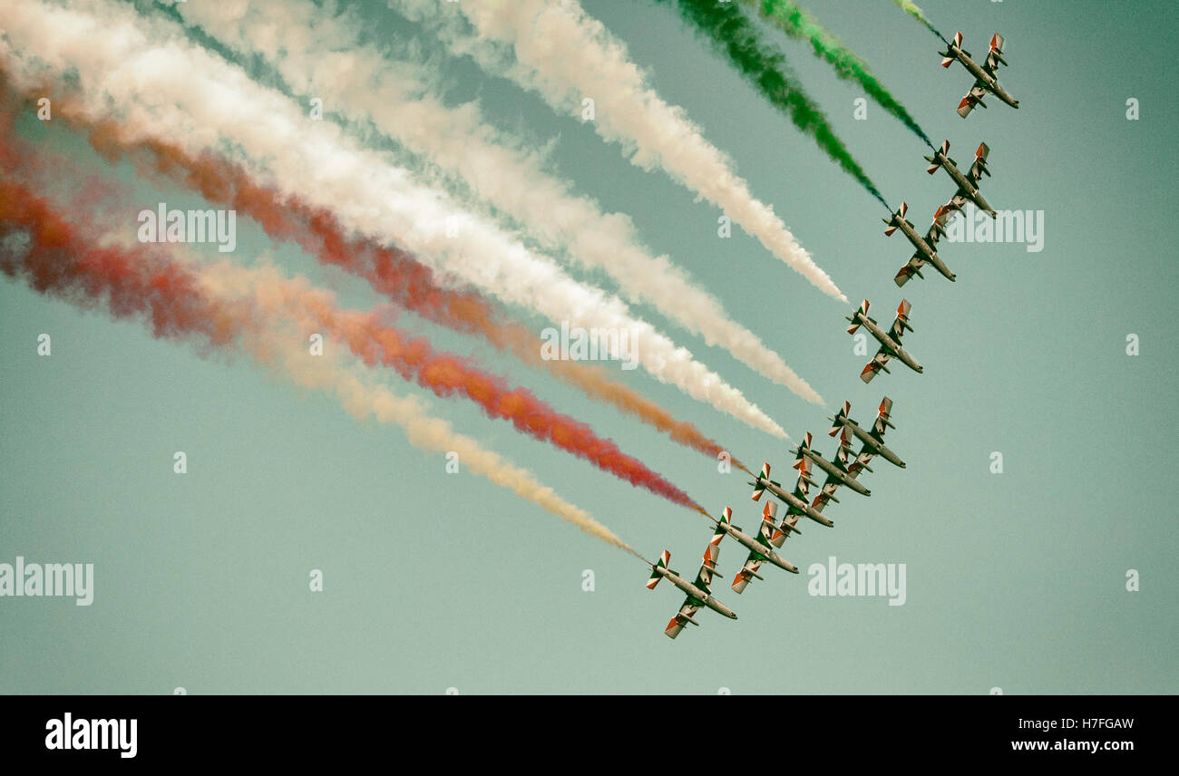 Pesaro Italy - lug 31 2016: The Italian demonstration team Frecce ...