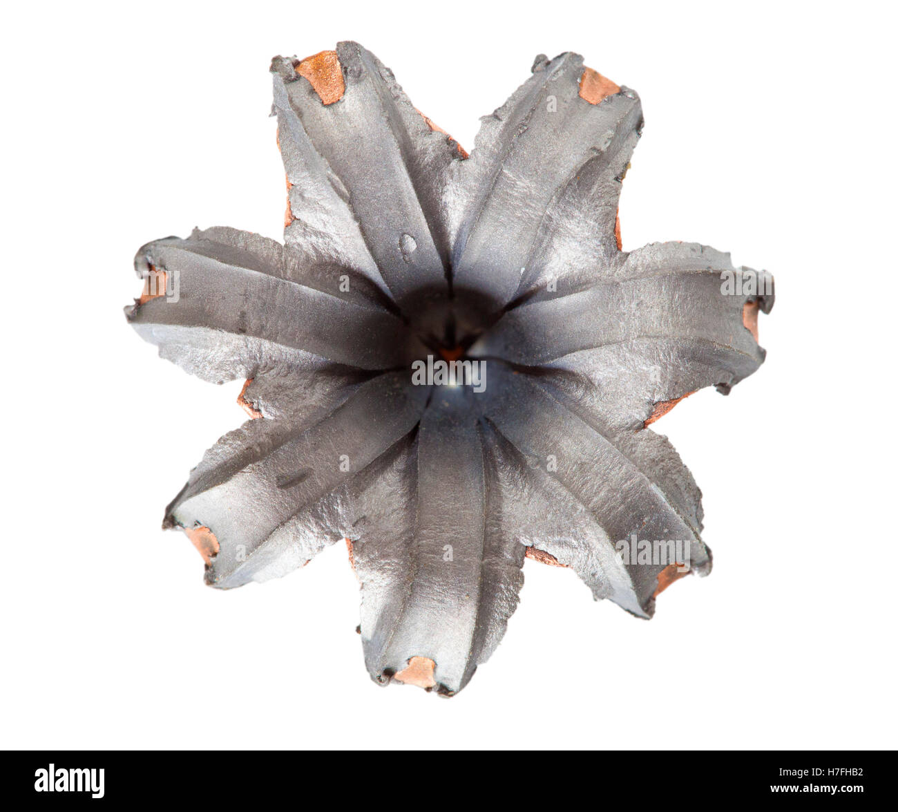 Hollow point bullet that has hit a target and expanded isolated on ...