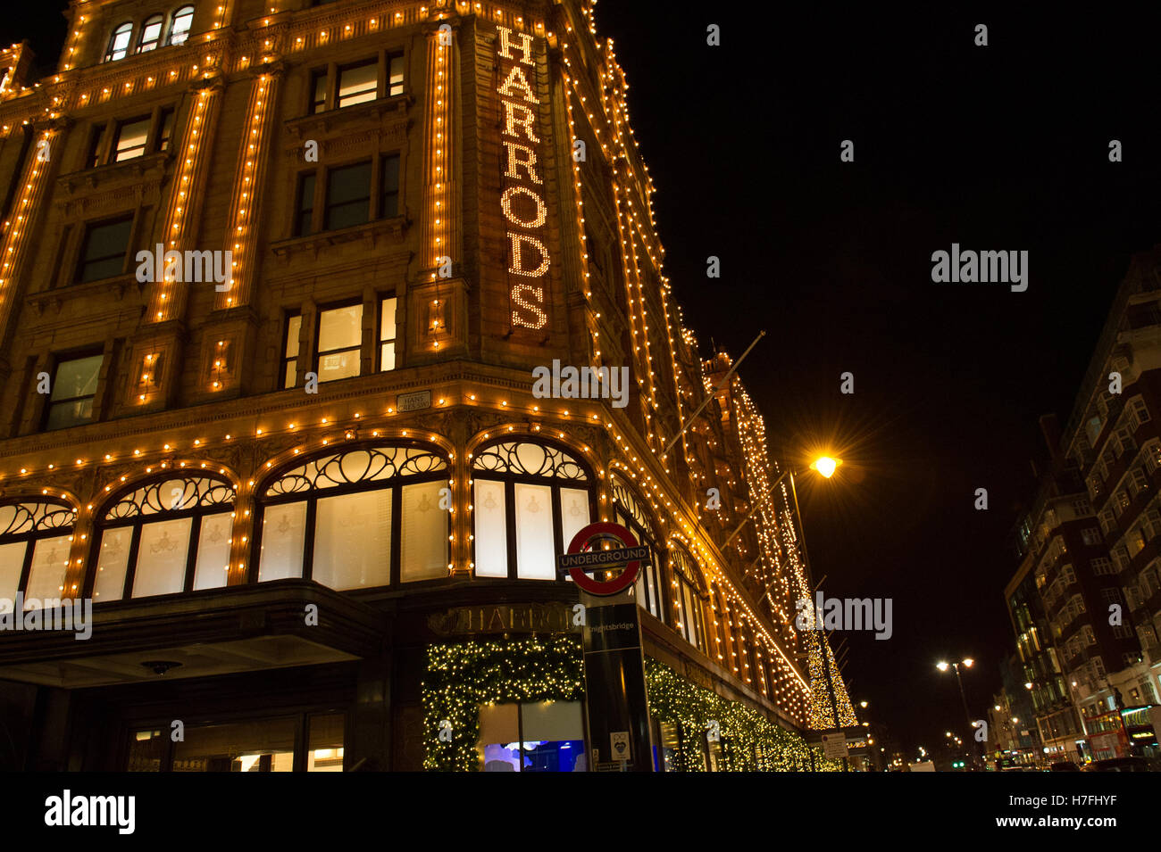 Christmas lights at Harrods in London Stock Photo - Alamy
