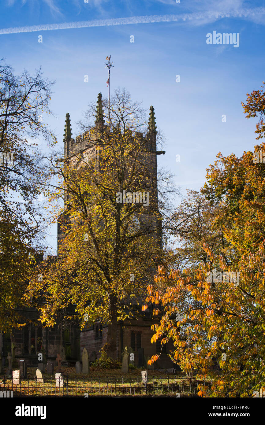 UK, England, Cheshire, Sandbach, High Street, St Mary’s Church tower ...