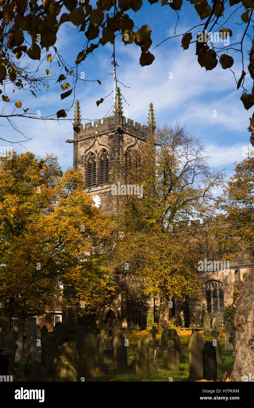 UK, England, Cheshire, Sandbach, High Street, St Mary’s Church tower ...
