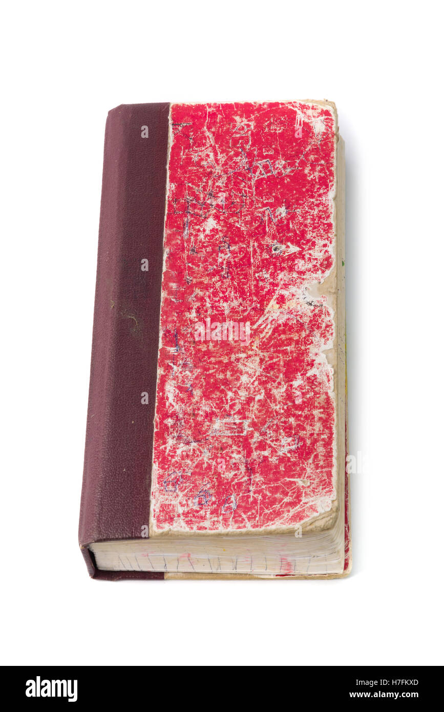 Old red account book with soft shadow, isolated on white background ...