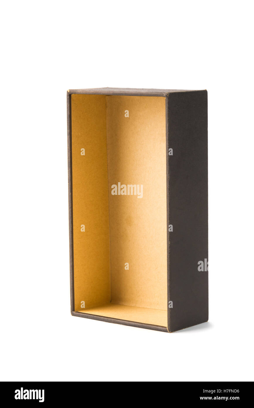 Open cardboard tray or dark brown paper package tray isolated with soft ...