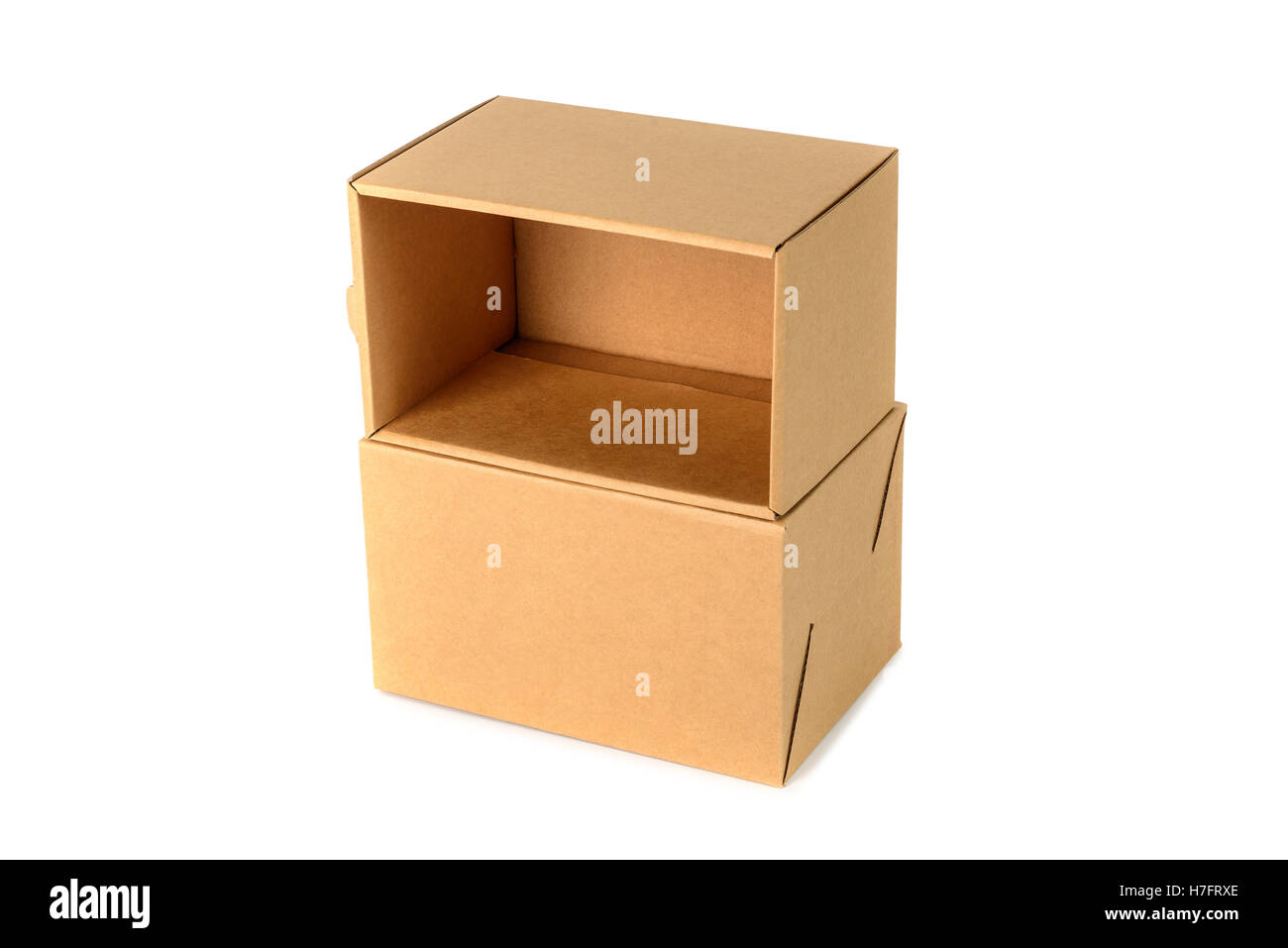 Brown cardboard box package with cover, isolated with soft shadow on ...