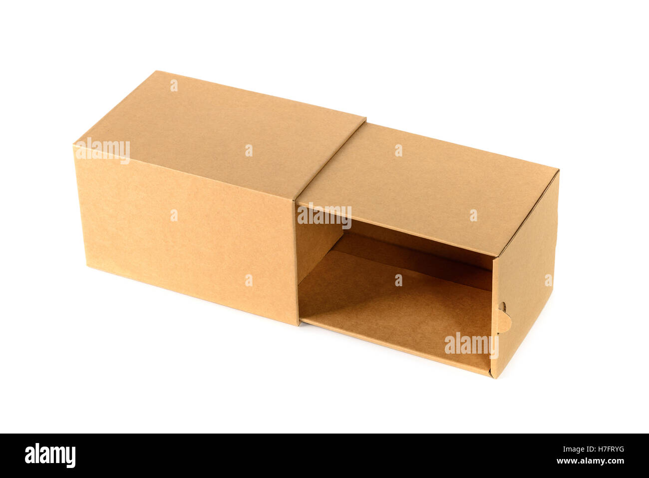 Brown cardboard box package with cover, isolated with soft shadow on ...