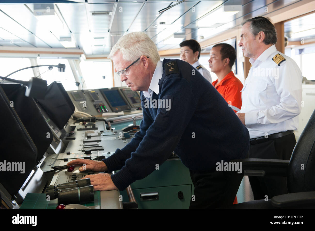 Harbour pilot on board a container ship Stock Photo - Alamy