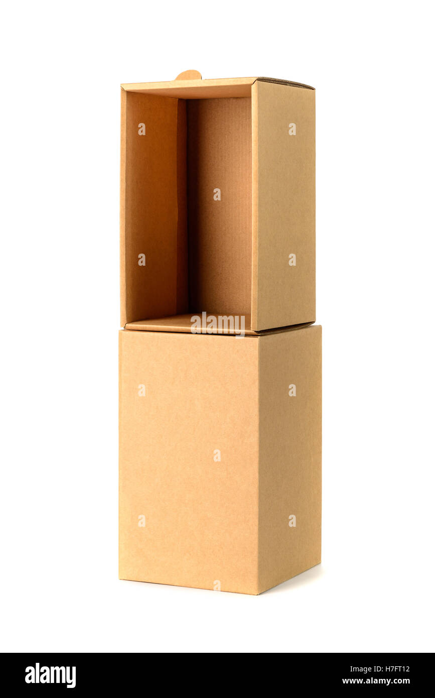 Brown cardboard box package with cover, isolated with soft shadow on ...