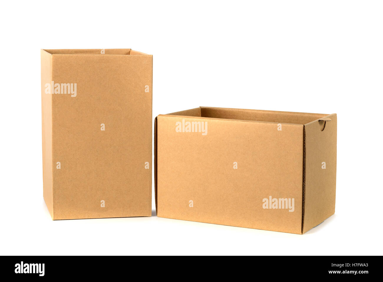 Brown cardboard box package with cover, isolated with soft shadow on ...