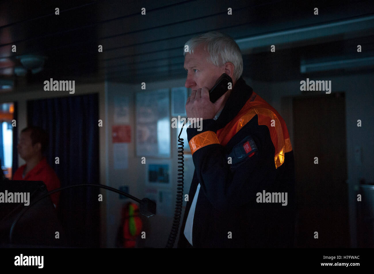 Harbour pilot on board a container ship Stock Photo - Alamy