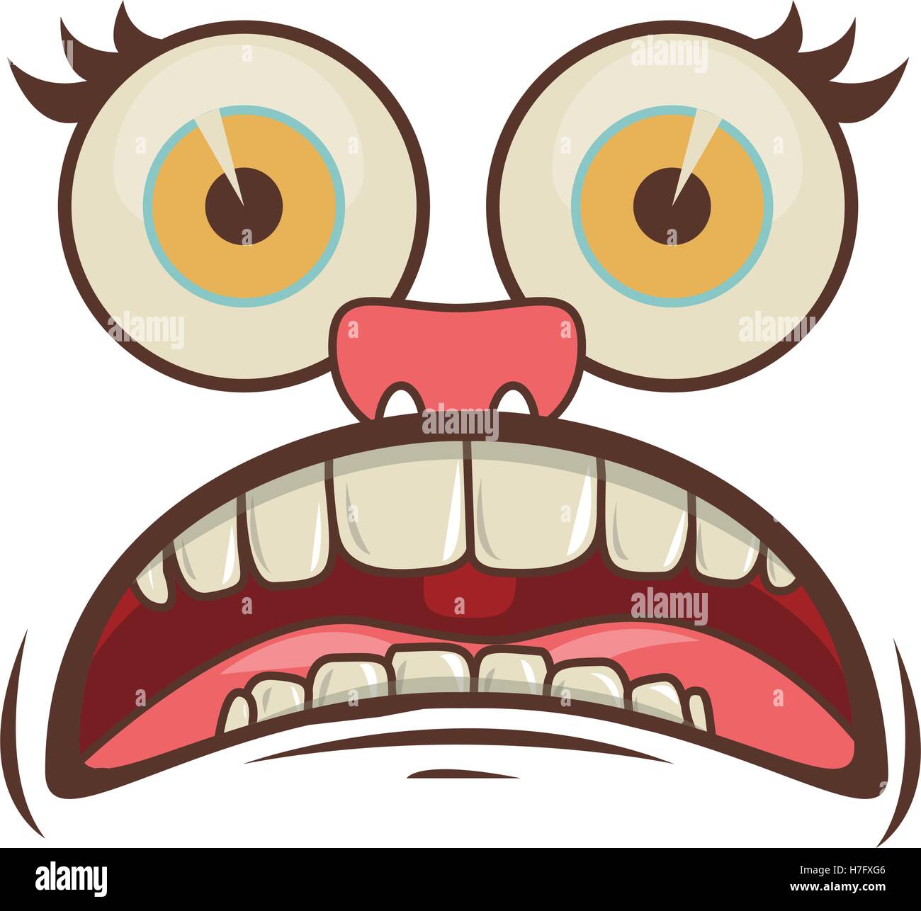 cartoon face with scared expression over white background. colorful ...