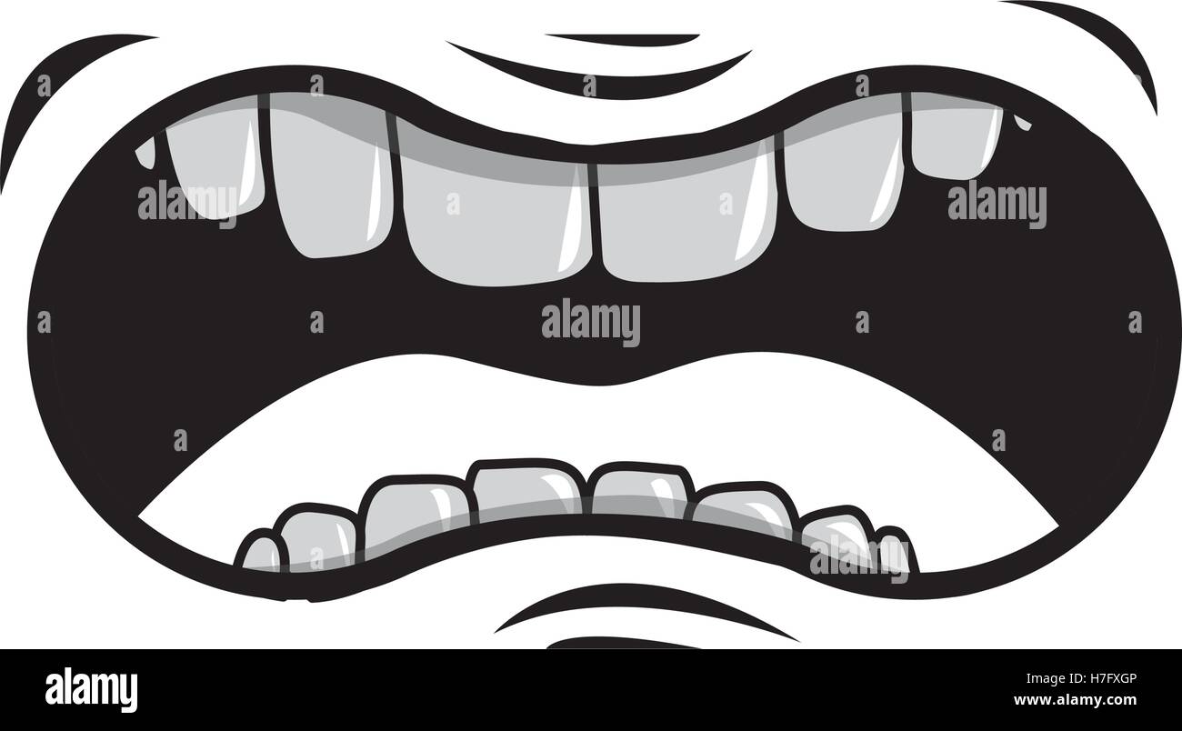 cartoon mouth with teeths with angry expression over white background ...