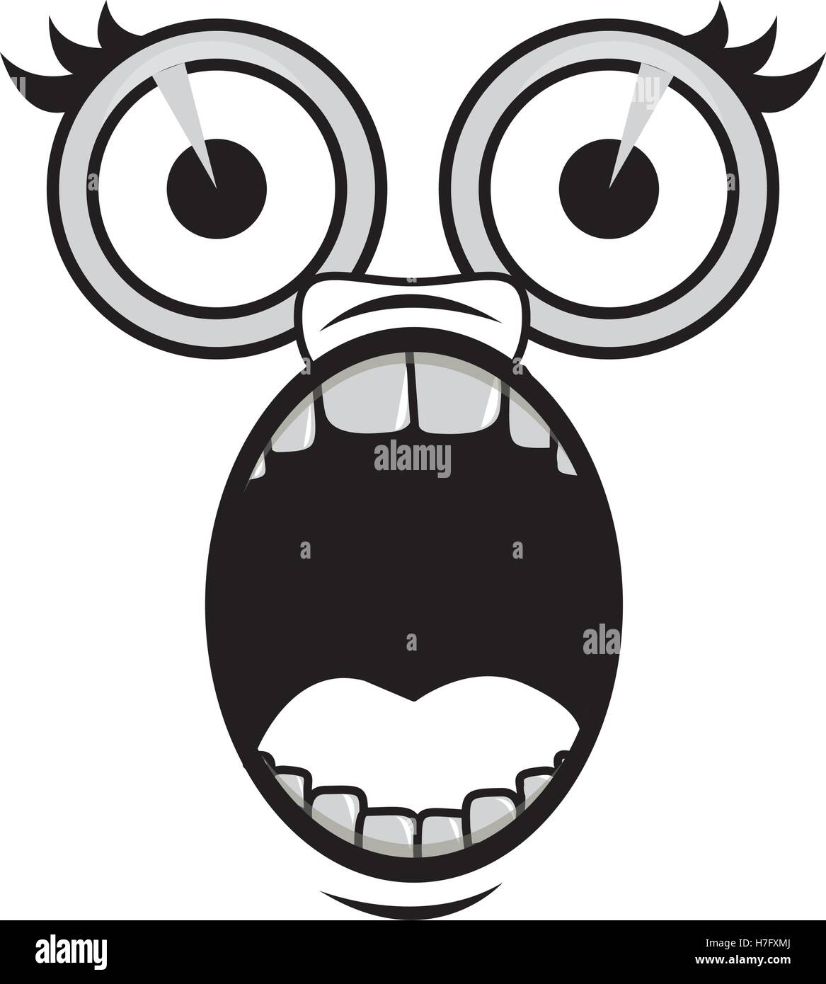 silhouette of cartoon face with surprised expression over white ...