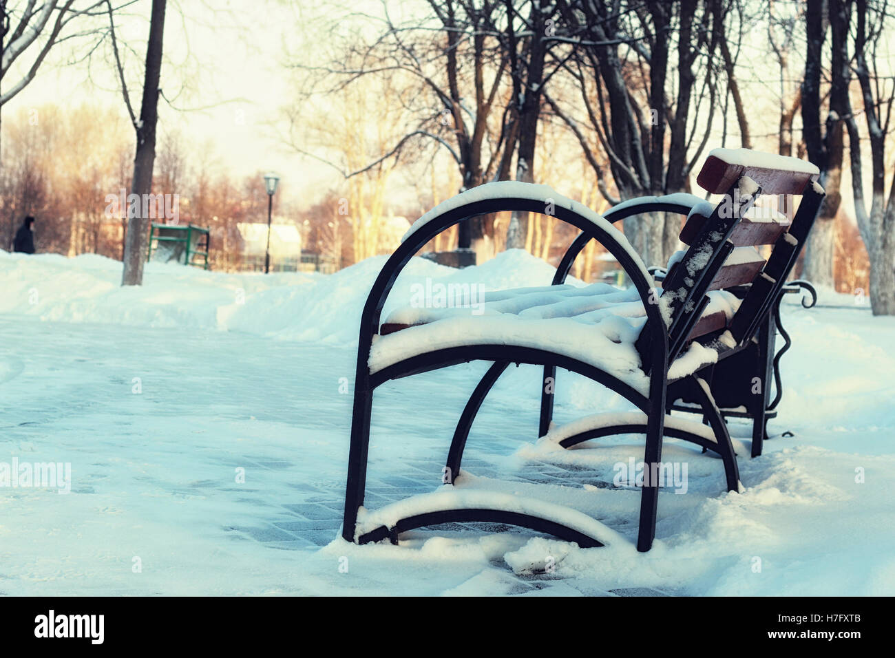 Winter Park bench Alley Stock Photo - Alamy