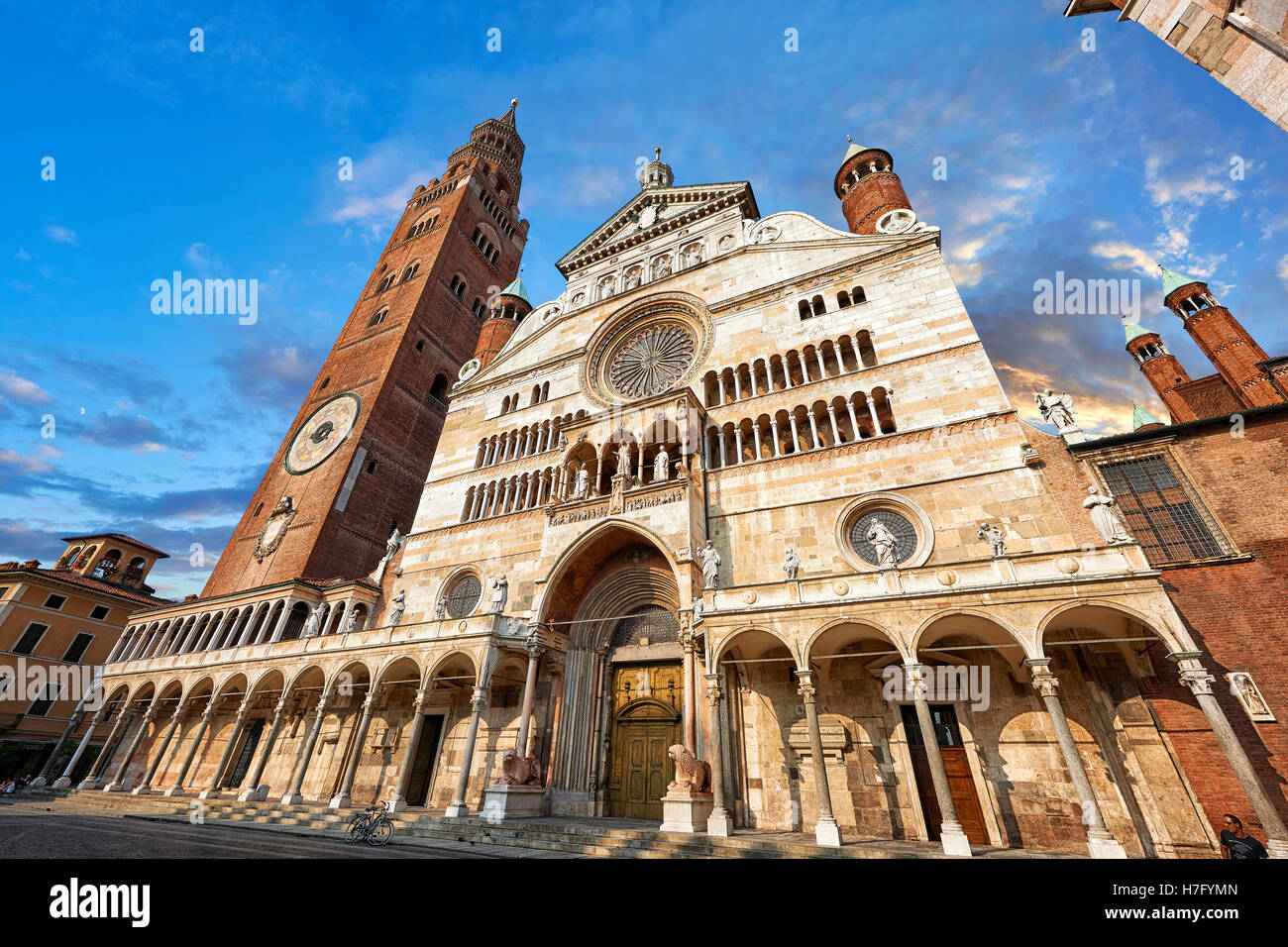 Romanesque facade of the Romanesque Cathedral of Cremona, begun 1107 ...