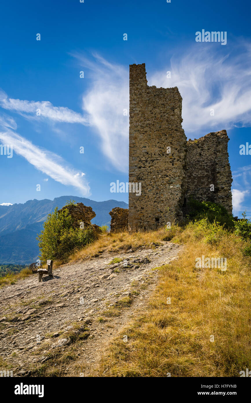 Ruins of medieval Saint-Firmin castle. Valgaudemar, Alps, France Stock ...