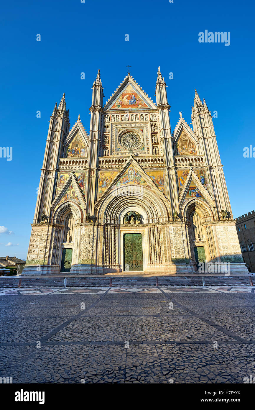 14th century Tuscan Gothic facade designed by Maitani, Orvieto Duomo ...