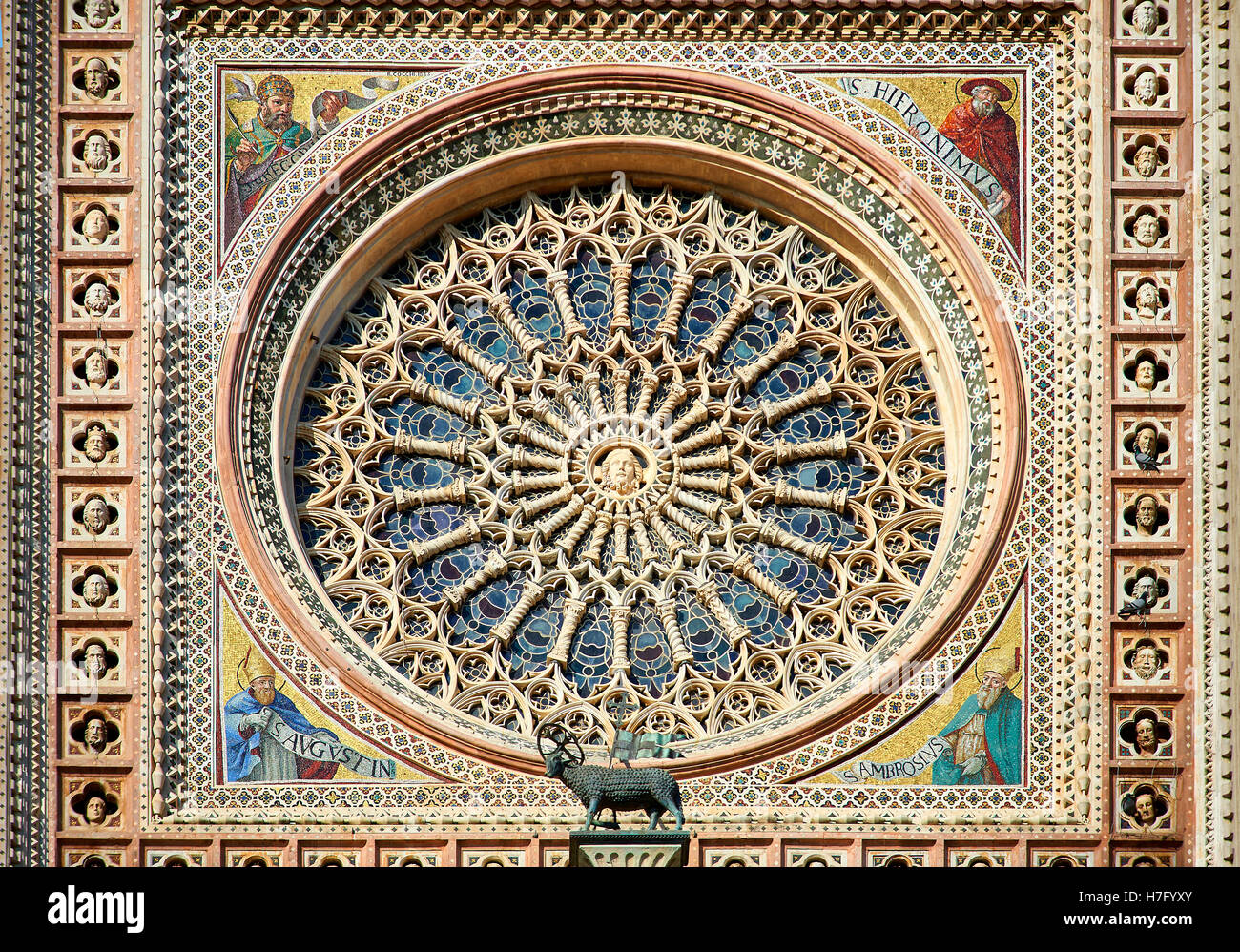 Detail of the Tuscan Gothic rose window by Orcagna,1354, facade Orvieto ...