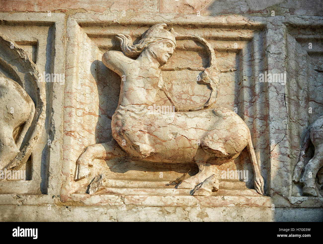 Medieval relief sculptures of mythical centaur on the exterior of the ...