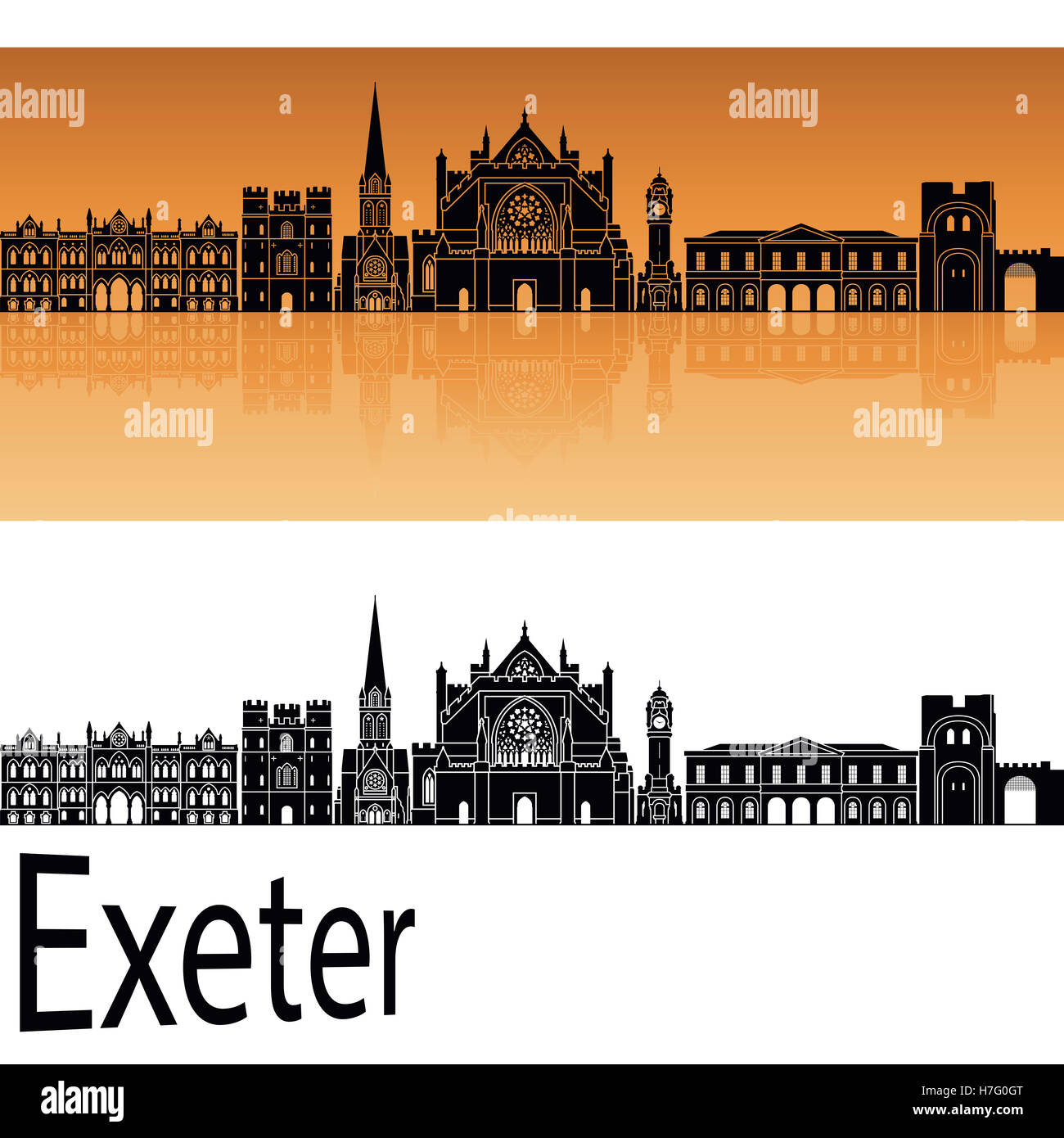 Exeter skyline in orange background in editable vector file Stock Photo ...