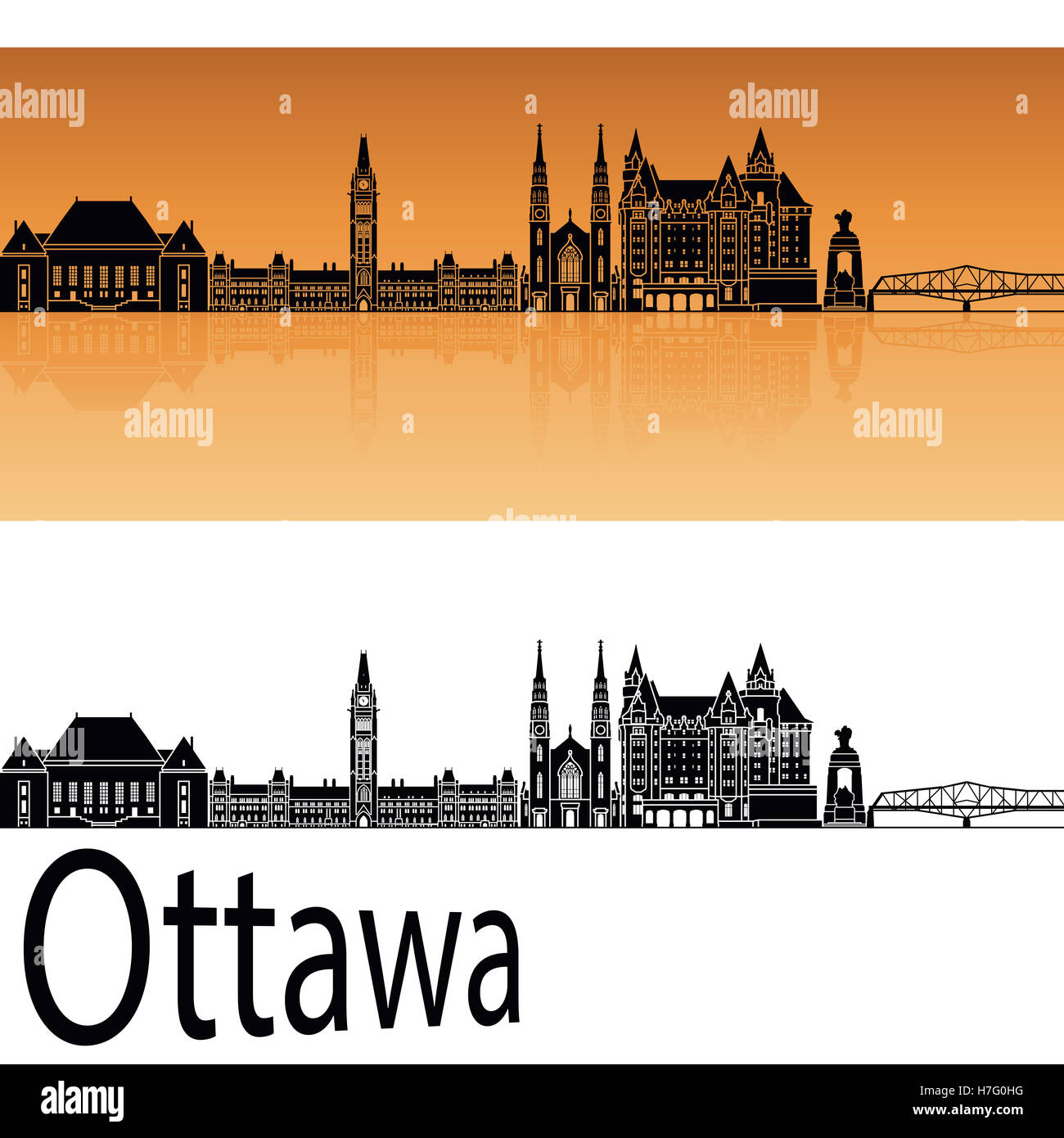 Ottawa V2 skyline in orange background in editable vector file Stock ...
