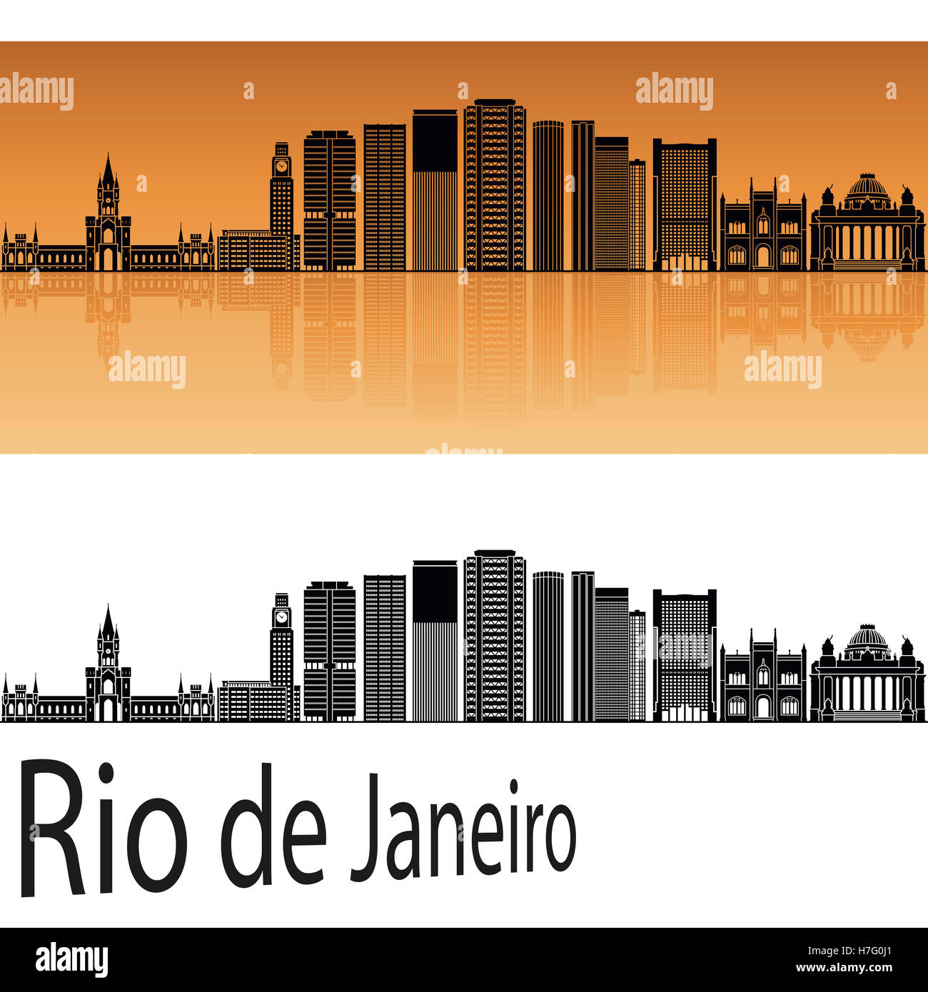 Rio de Janeiro V2 skyline in orange background in editable vector file ...