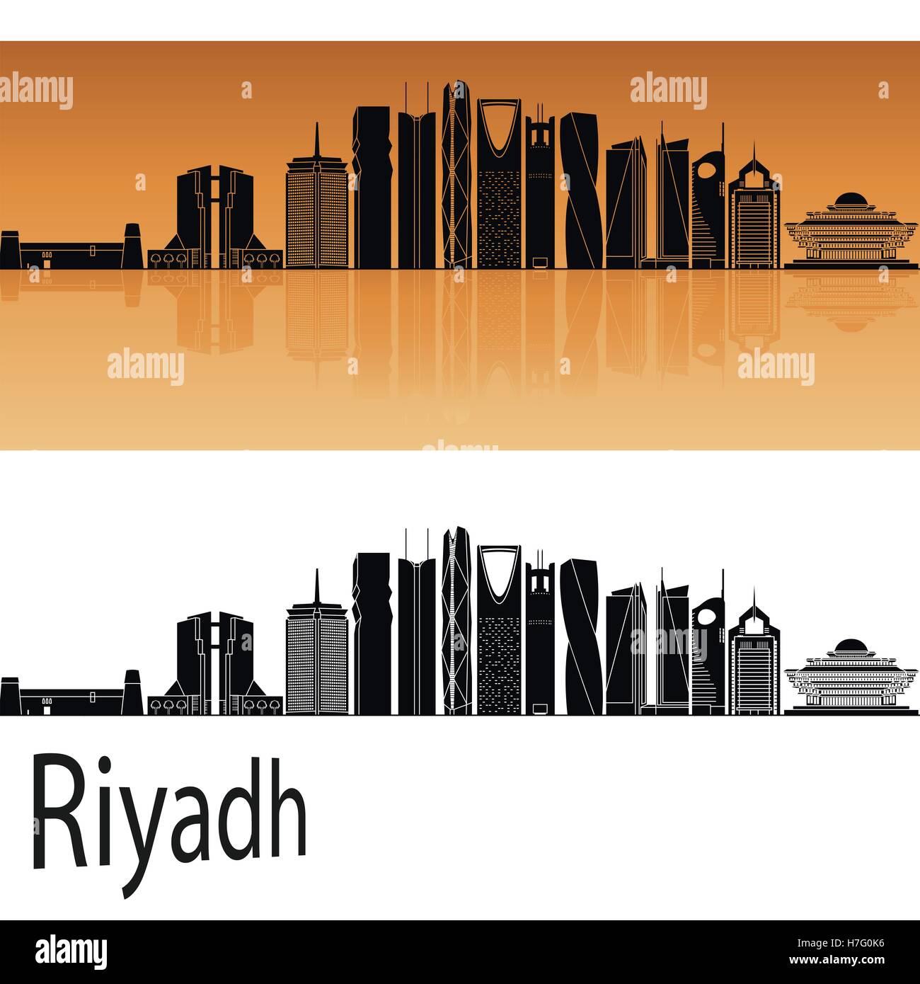 Riyadh V2 skyline in orange background in editable vector file Stock ...