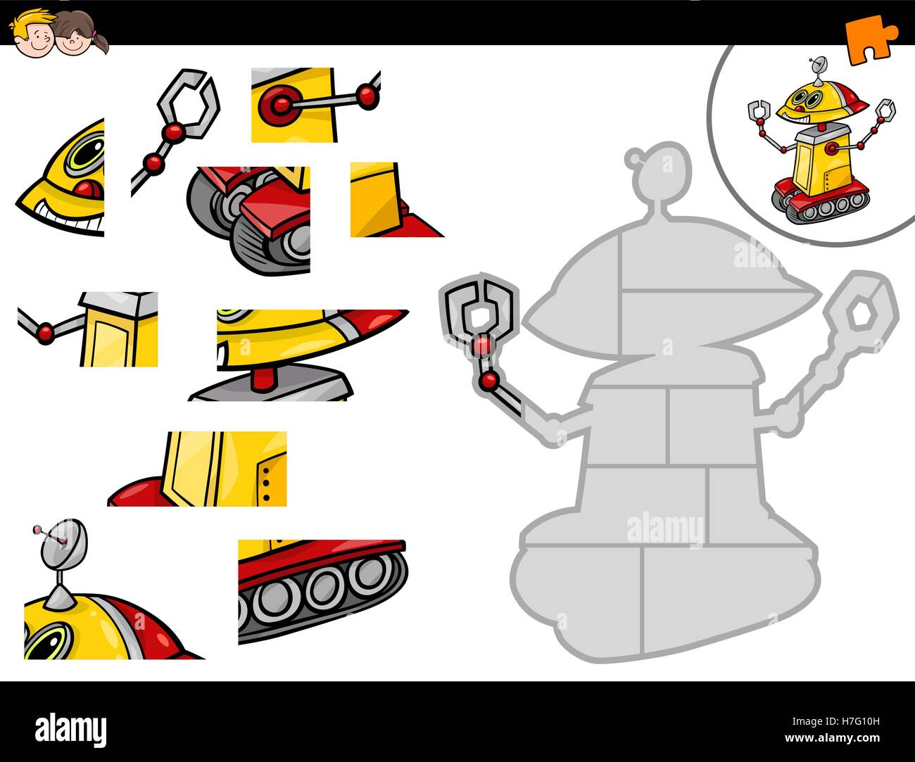 Cartoon Illustration of Educational Jigsaw Puzzle Activity for Children ...