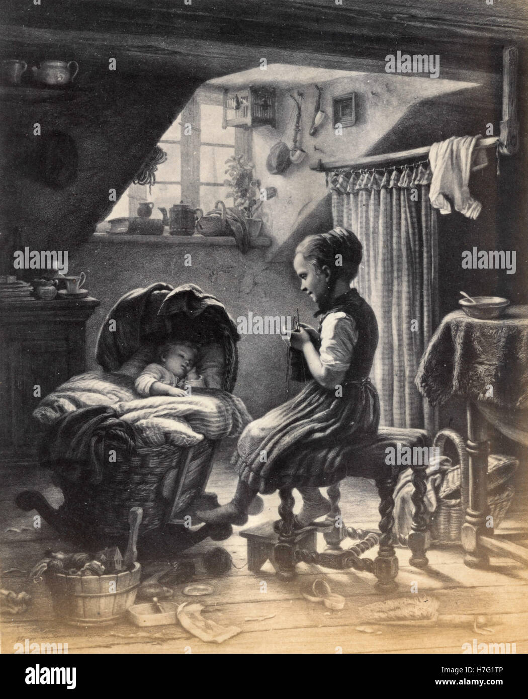 Tending the little ones, print after Johann Georg Meyer von Bremen ...