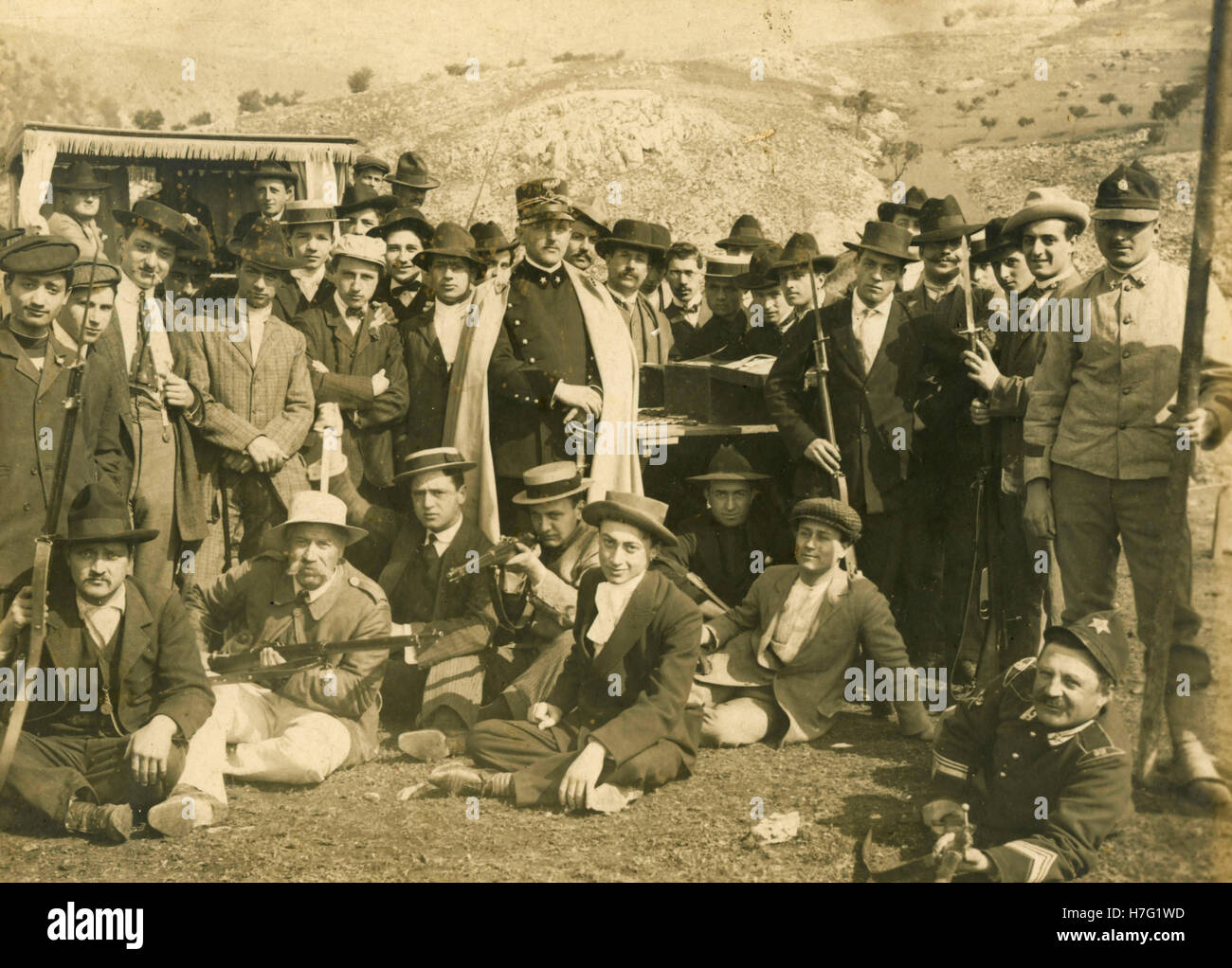 Group of shooters at the shooting range, Italy 1908 Stock Photo - Alamy