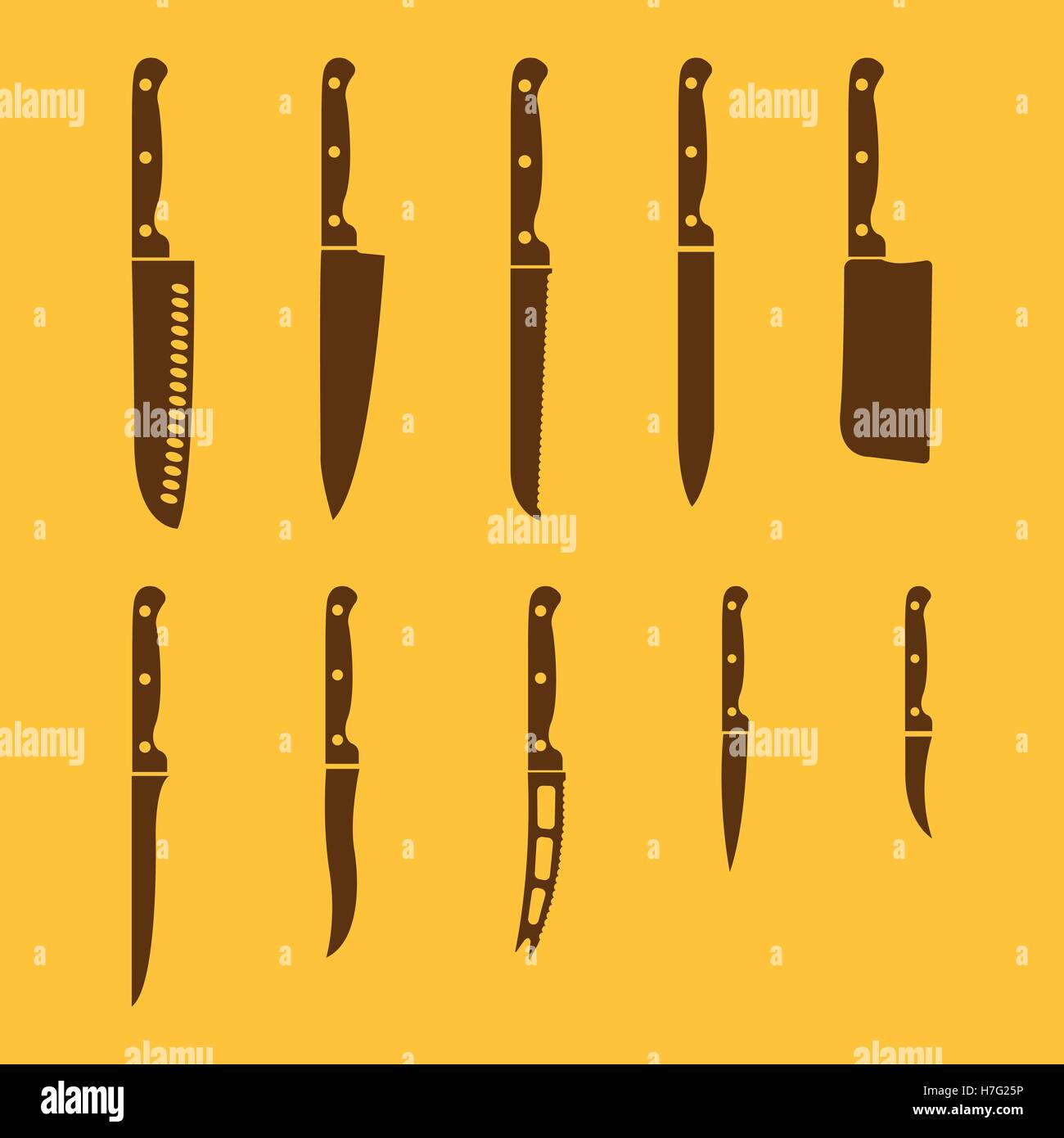 The knife icon, set of 10 icons. Knife and chef, kitchen symbol.UI. Web ...
