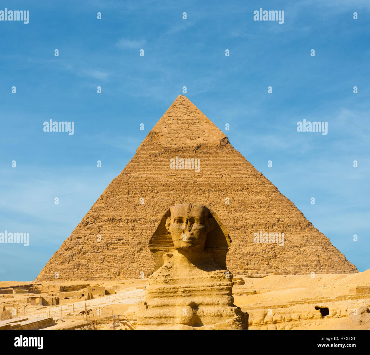 The Great Sphinx face forward centered in front of the largest Egyptian ...