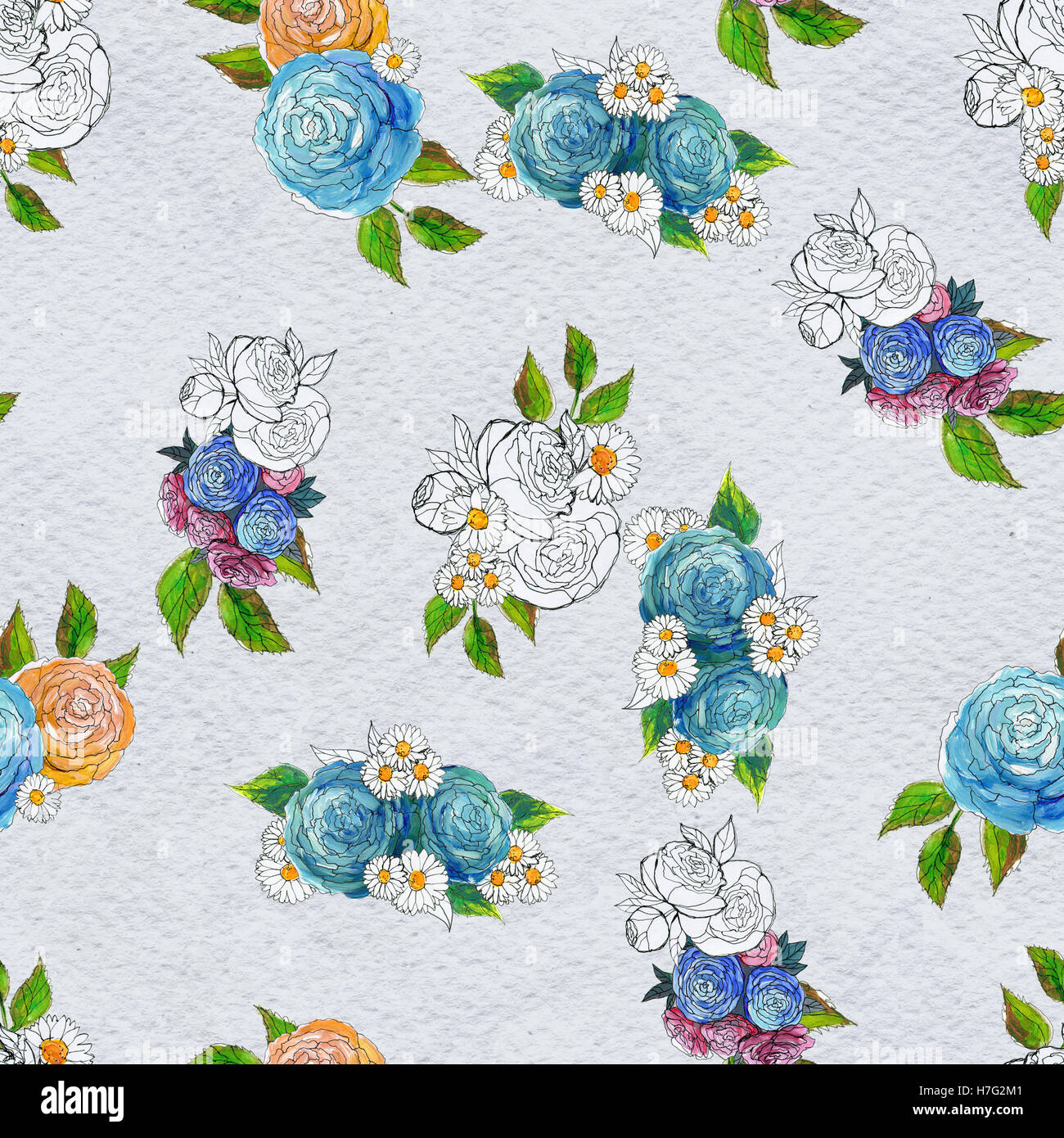 Seamless pattern with colorful flowers Stock Photo - Alamy