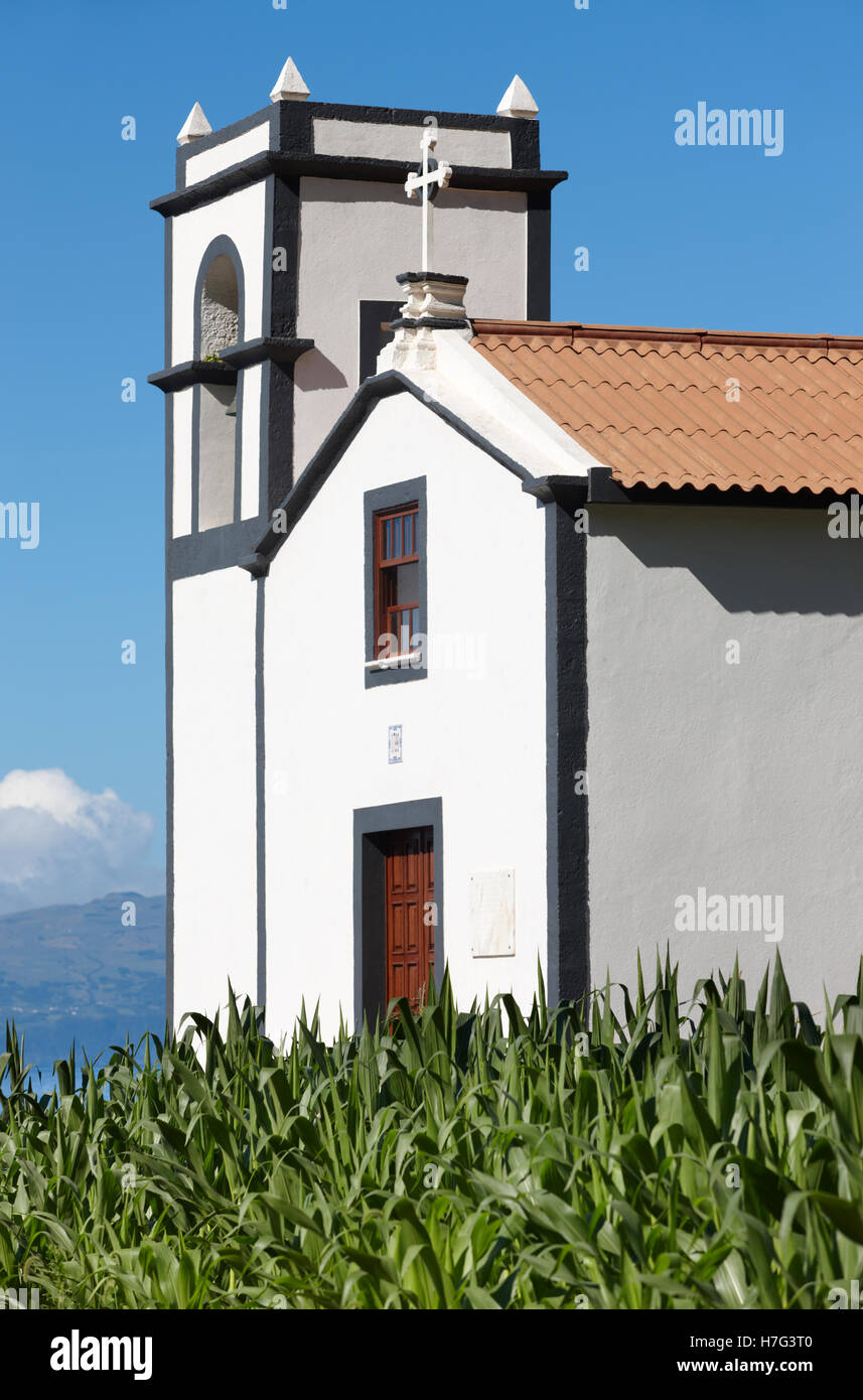 Traditional Azores catholic chapel in Sao Jorge island. Portugal ...