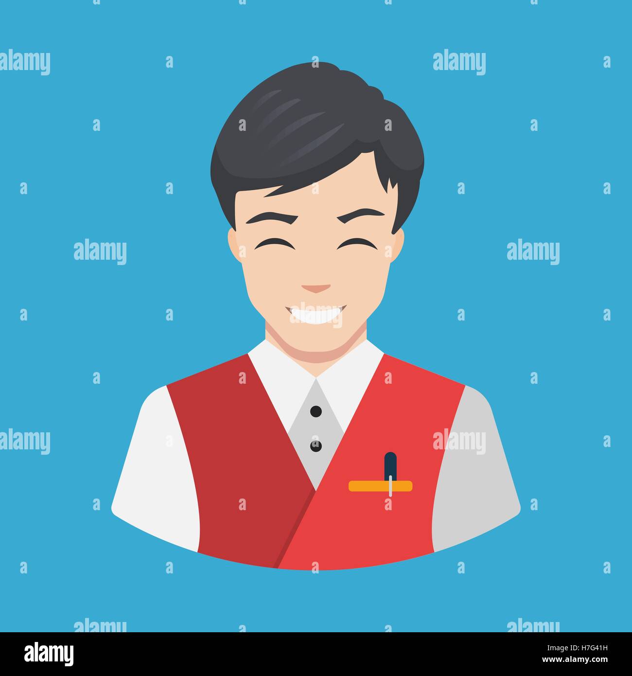 Hotel staff - Waiter Icon vector Flat design Smiling waiter serving ...