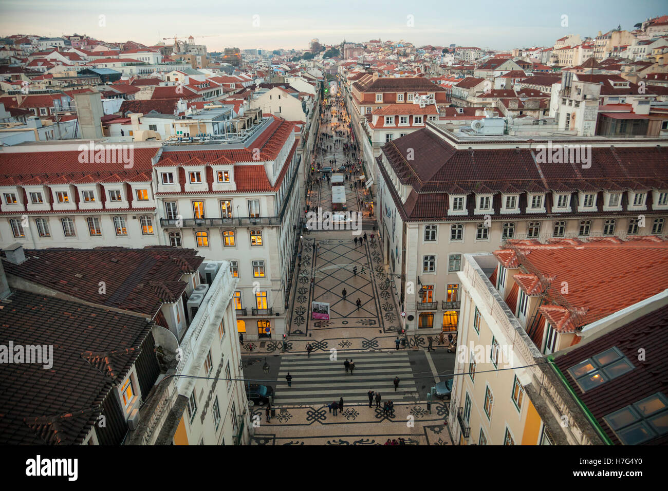 Rua Augusta, Baixa and the Lisbon skyline seen from Arco da Rua Augusta ...
