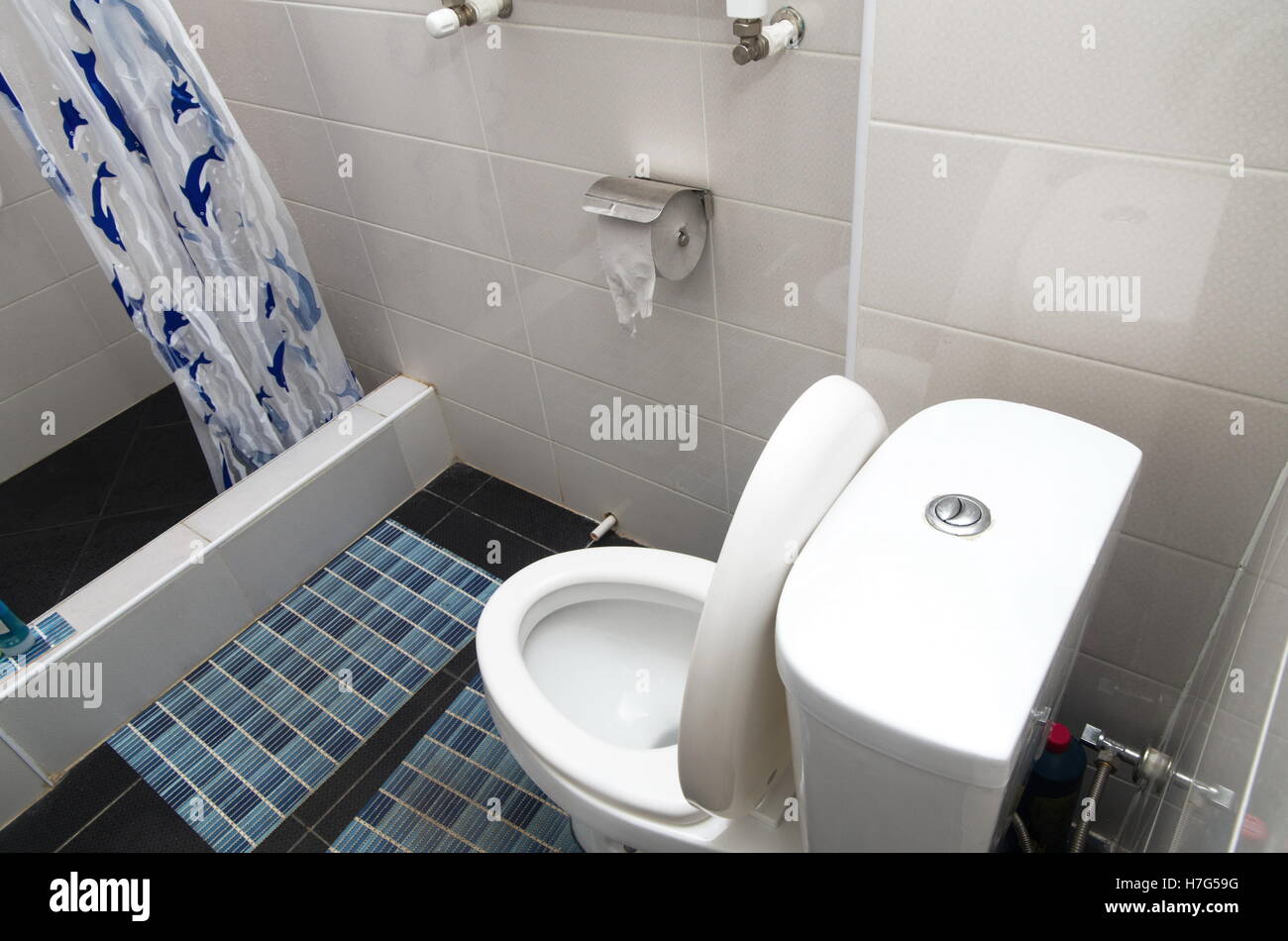 home restroom closeup with toilet Stock Photo - Alamy