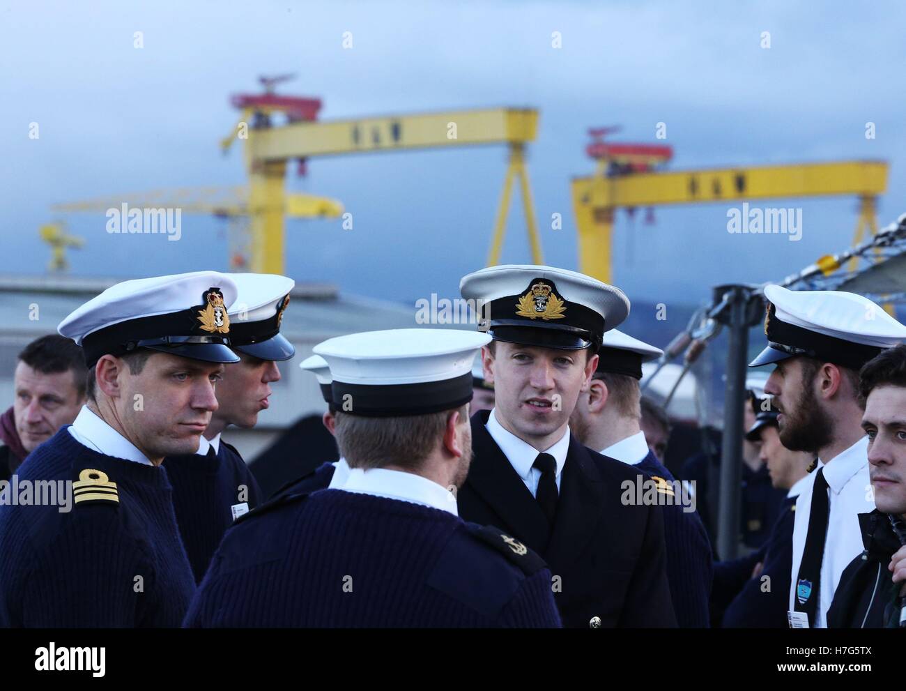 Crew members aboard HMS Duncan, as four Nato warships have docked in ...