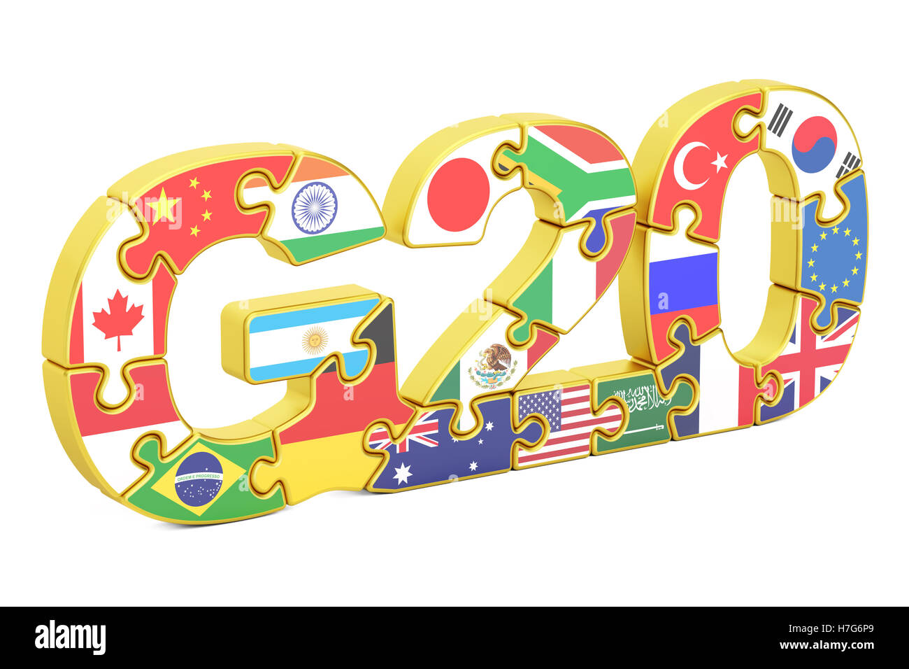 G20 from puzzles concept, 3D rendering isolated on white background ...