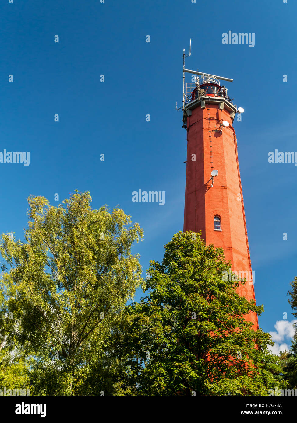 Historical Lighthouse on Hel Peninsula, located at the Baltic Sea coast ...