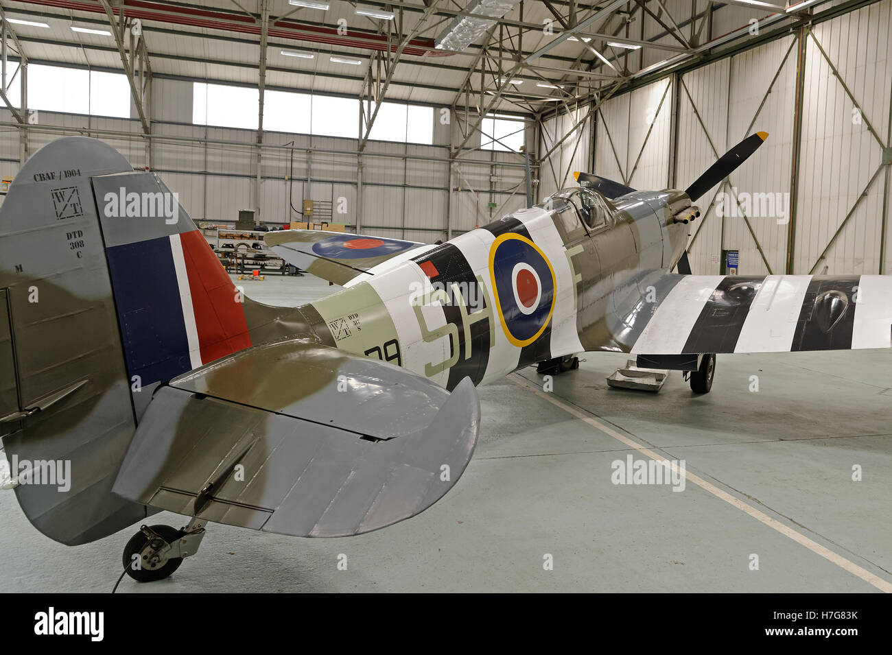 Battle of Britain Memorial Flight Spitfire Mk V in a hangar at RAF ...